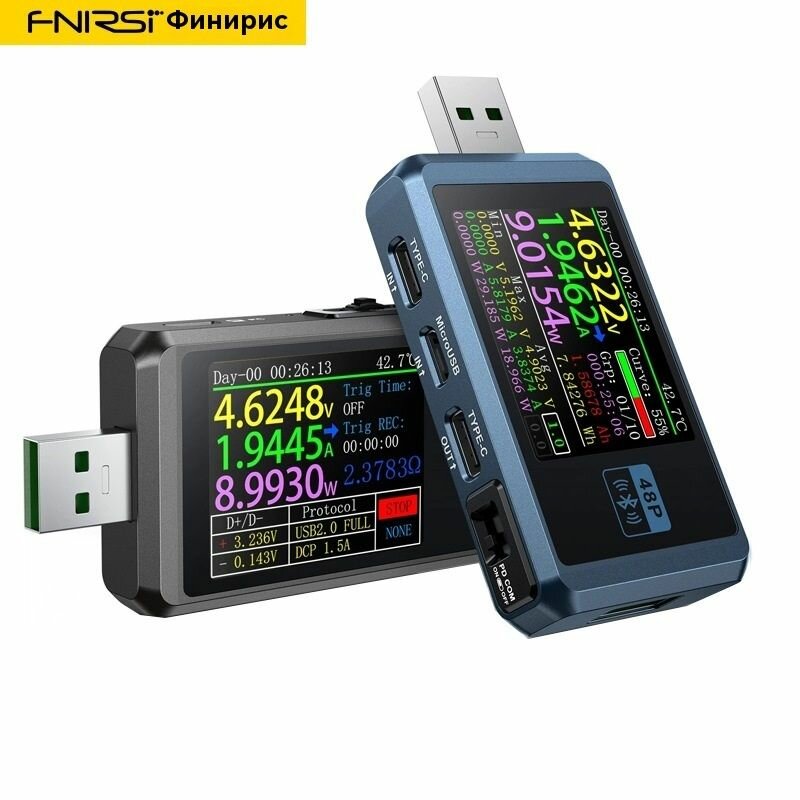 FNIRSI-FNB48P USB-тестер, цифровой вольтметр Тестер тока (версия Bluetooth), обнаружение срабатывания PD, быстрое обнаружение заряда, max 6.5A