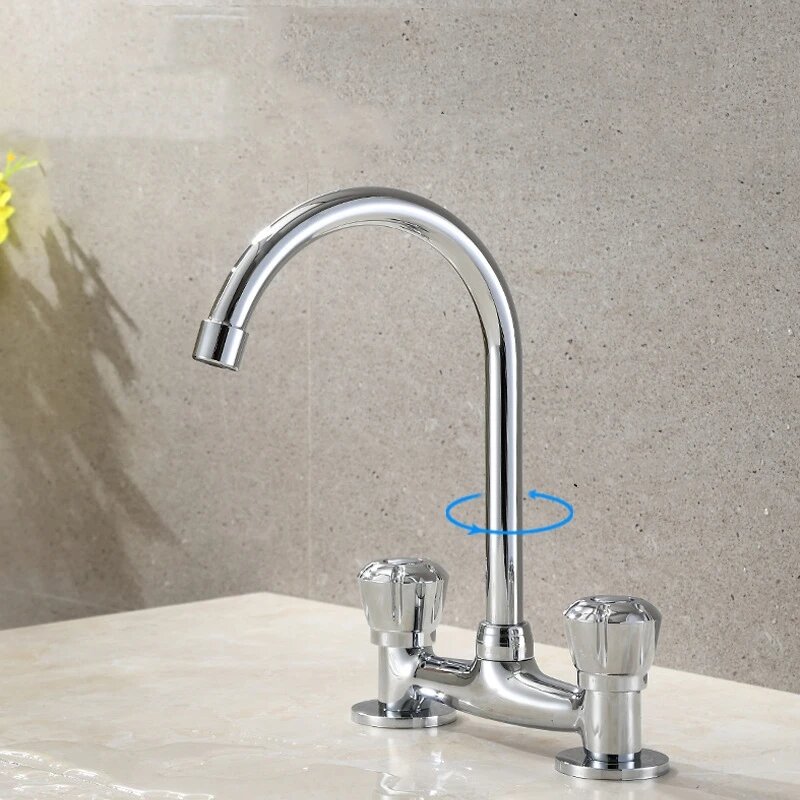 1 шт. классический кухонный смеситель, латунь, хром, двойная ручка, двойное отверстие, смеситель для горячей и