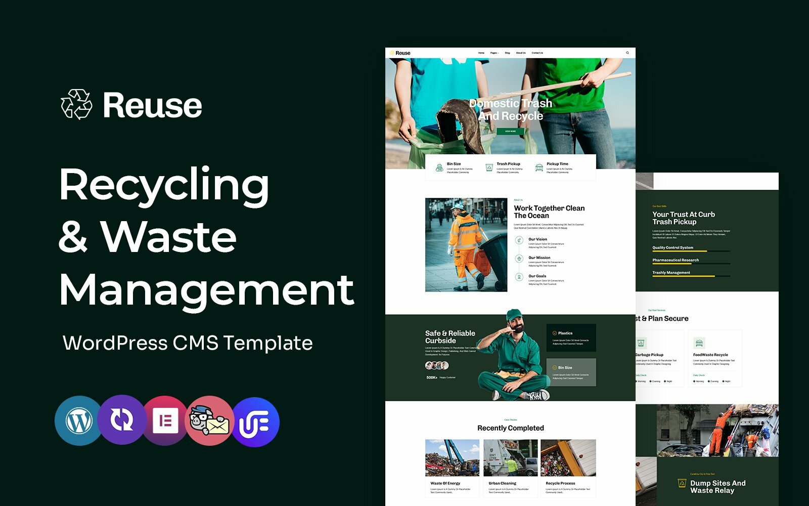 Подарочный сертификат на Шаблон для сайта Вордпресс с демоконтентом Reuse - Recycling and Waste Management Multipurpose WordPress Elementor Theme WordPress Theme