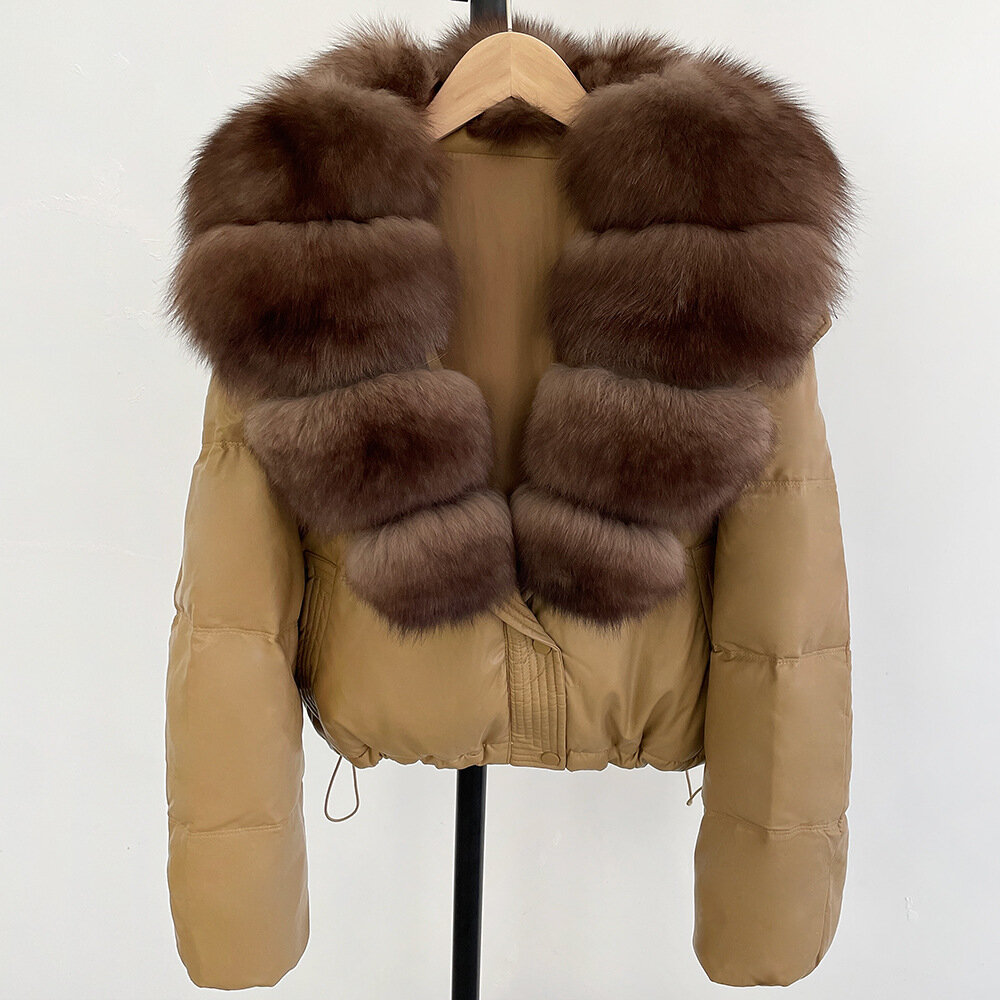 2025 новый свободный мех лисы с большим меховым воротником, модный, небольшого размера, тонкий, теплый, короткий пуховик
