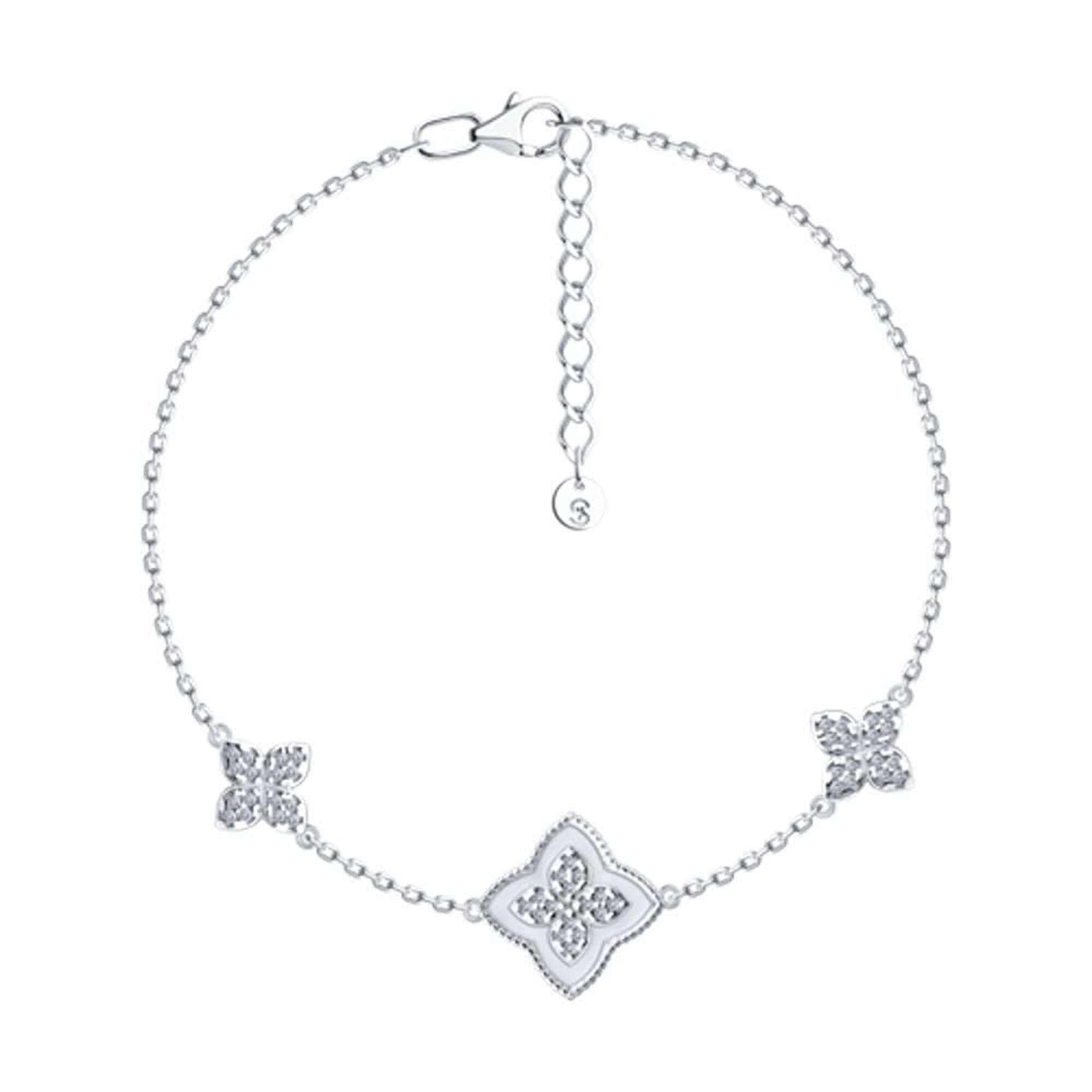 Браслет, серебро, 925 проба, родирование, эмаль, фианит