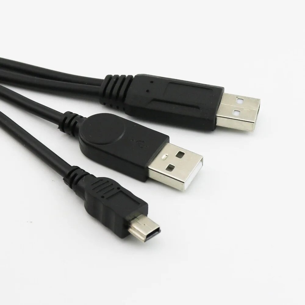 1 шт. USB-Y 2-портовый USB A Male to Mini B 5Pin кабель питания для жесткого диска HDD Case