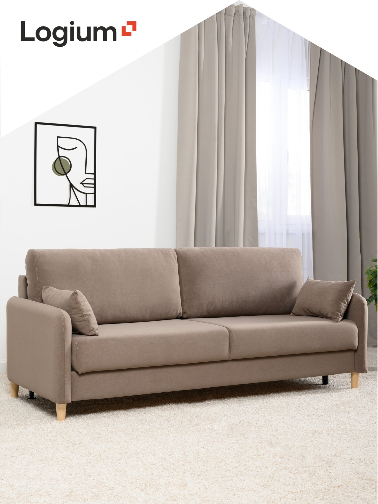 Диван раскладной Норман, Арт. ТД 731 Leonardo 05 (коричневый), 215х98х89см, механизм еврокнижка, велюр