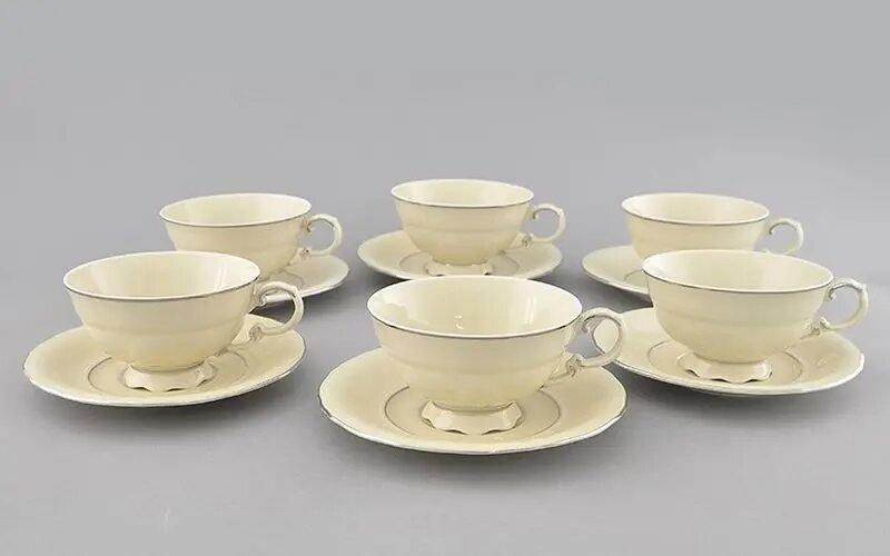 Чайные пары Leander набор Слоновая Кость, фарфор, серый; бежевый, 6 шт, объем 02 л