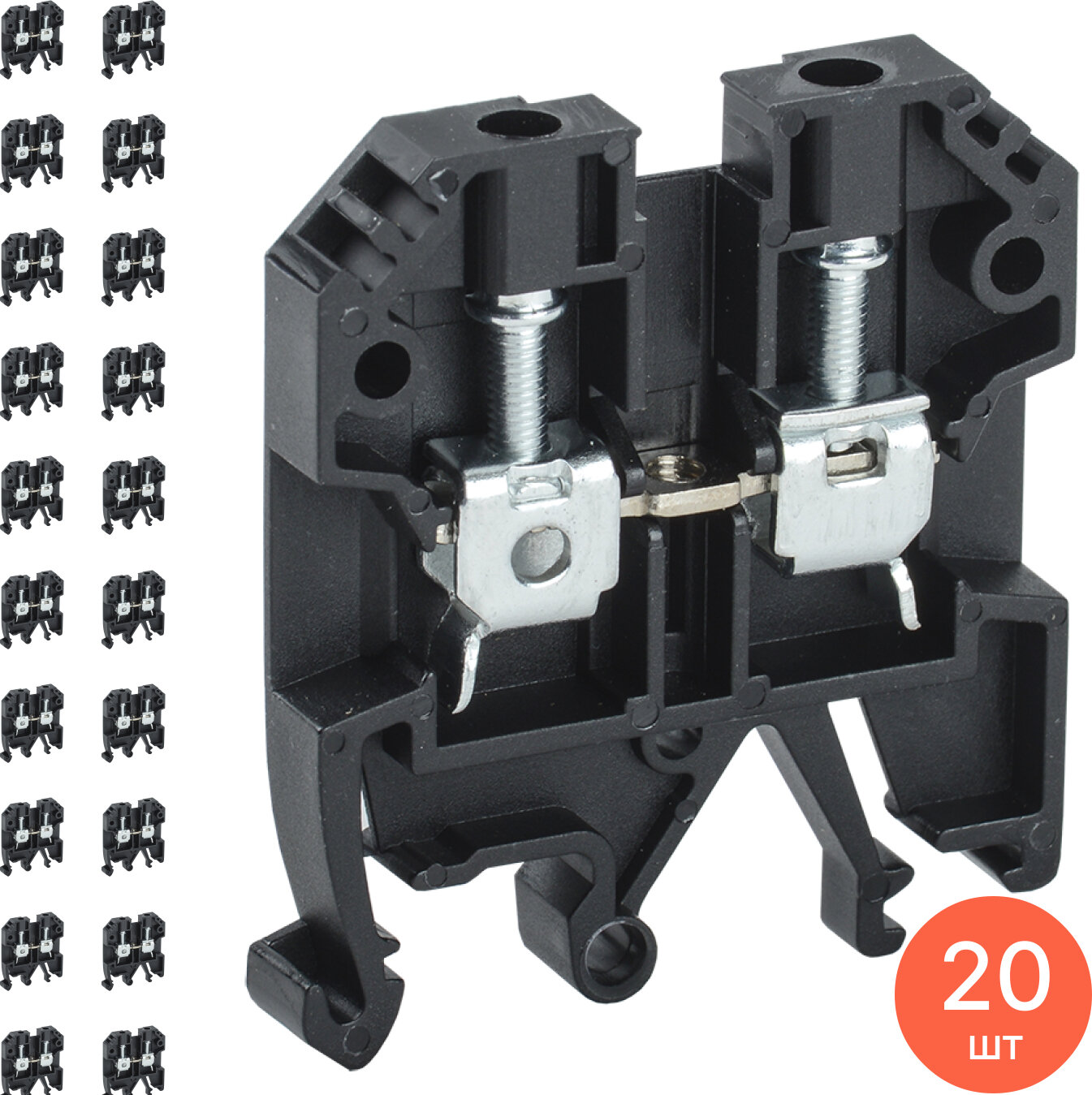 Клемма для проводов IEK / ИЭК КВИ-4мм2 винтовая, корпус огнестойкий полиамид, черный, 45.7х6.5мм, 1шт. / зажим (комплект из 20 шт)