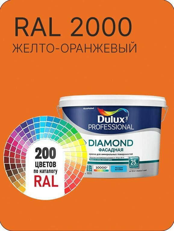 Краска для минеральных и деревянных фасадов Dulux Diamond цвет желто-оранжевый Ral 2000 2.5 л.