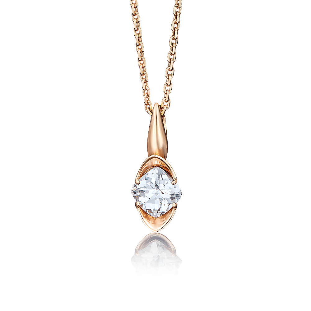 Подвеска, красное золото, 585 проба, фианит