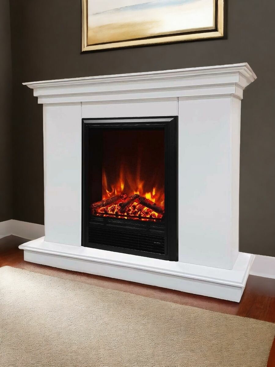 Камин электрический хорошие камины Марс белый с очагом Eugene с обогревом и звуком потрескивания дров