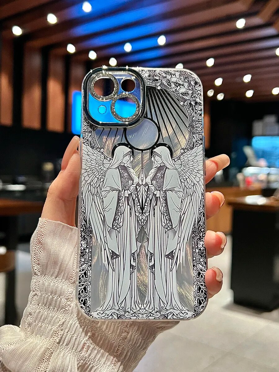 Чехол О'кейси, для iPhone 15, с принтом, защита камеры, серый