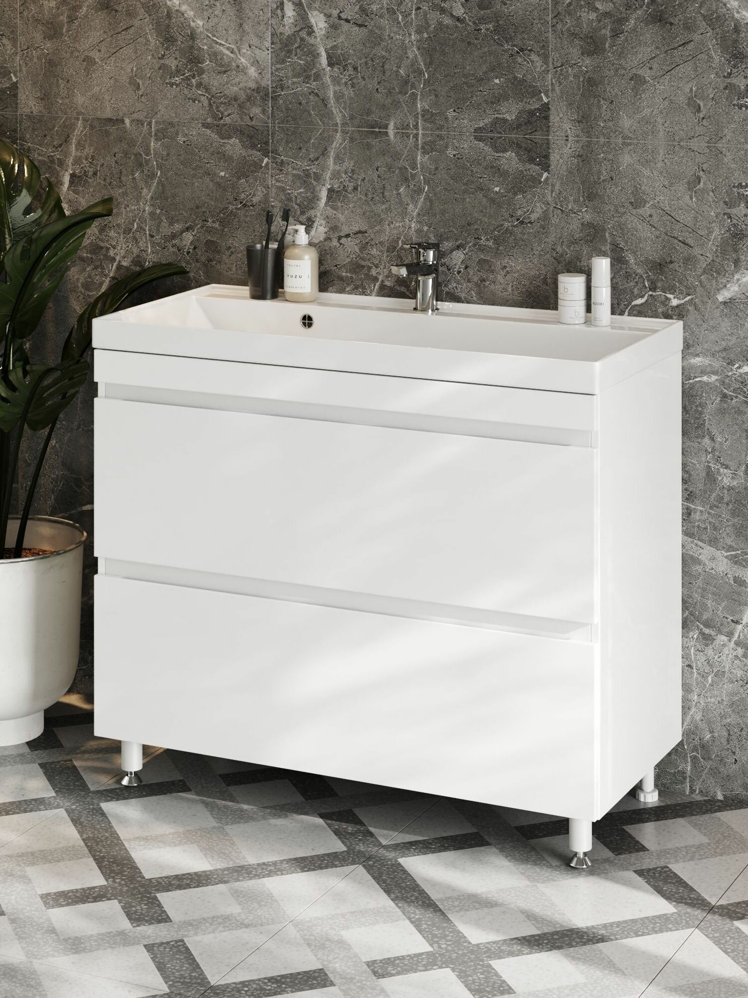 Раковина для ванной Астория 90, мрамор, прямоугольная, белая