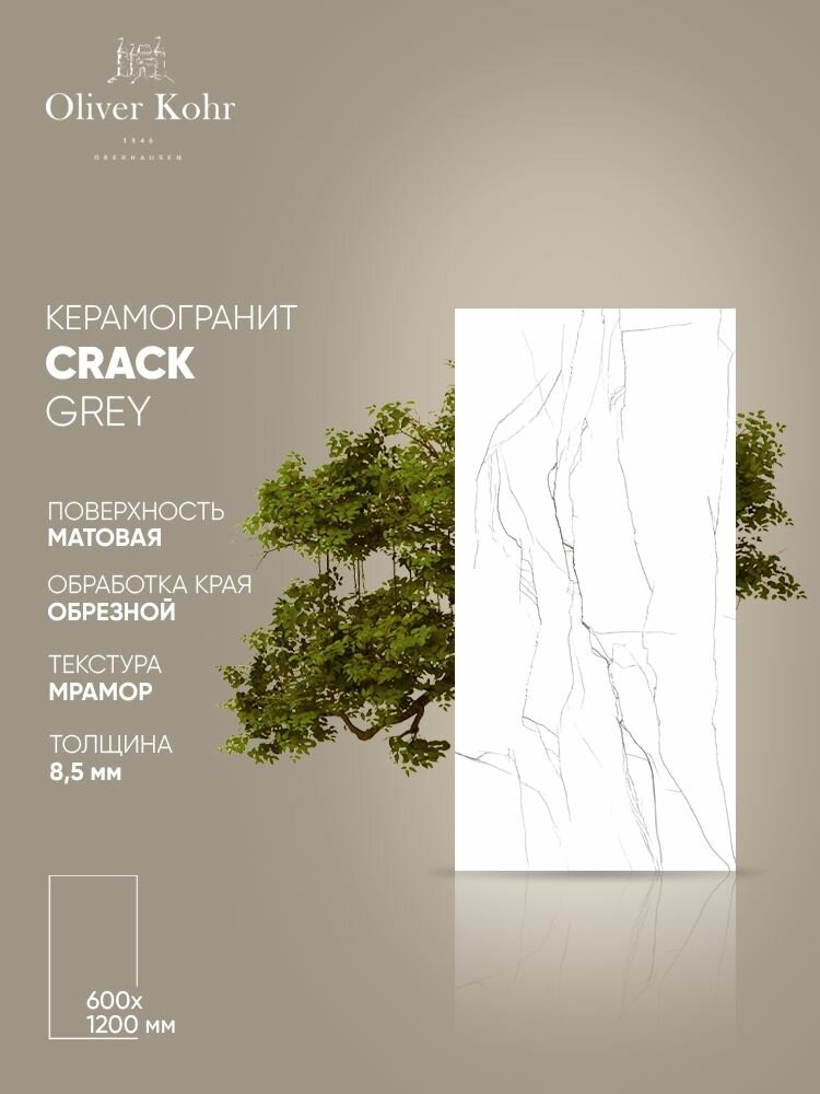 Керамогранит Oliver Kohr Crack Gray OKСG000689545 Matt 60x120