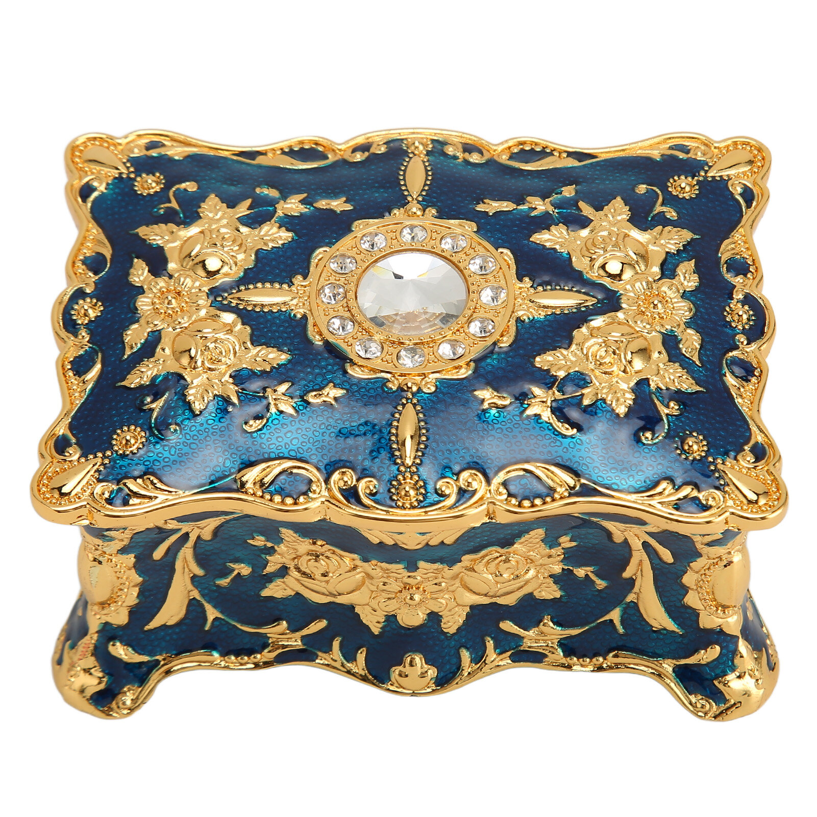 Мини-шкатулка для украшений в европейском стиле, винтажная, антикварная, золотая, синяя, металлическая, эмалированная, органайзер для ожерелий, сережек, колец, маленькая