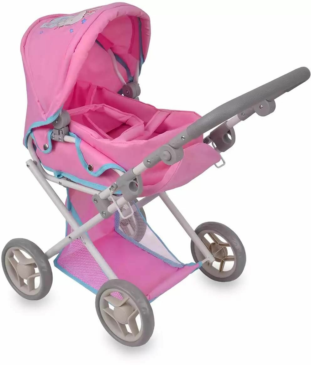 Коляска кукольная КНР трансформер, люлька-переноска, матрасик, подушечка, нижняя корзина