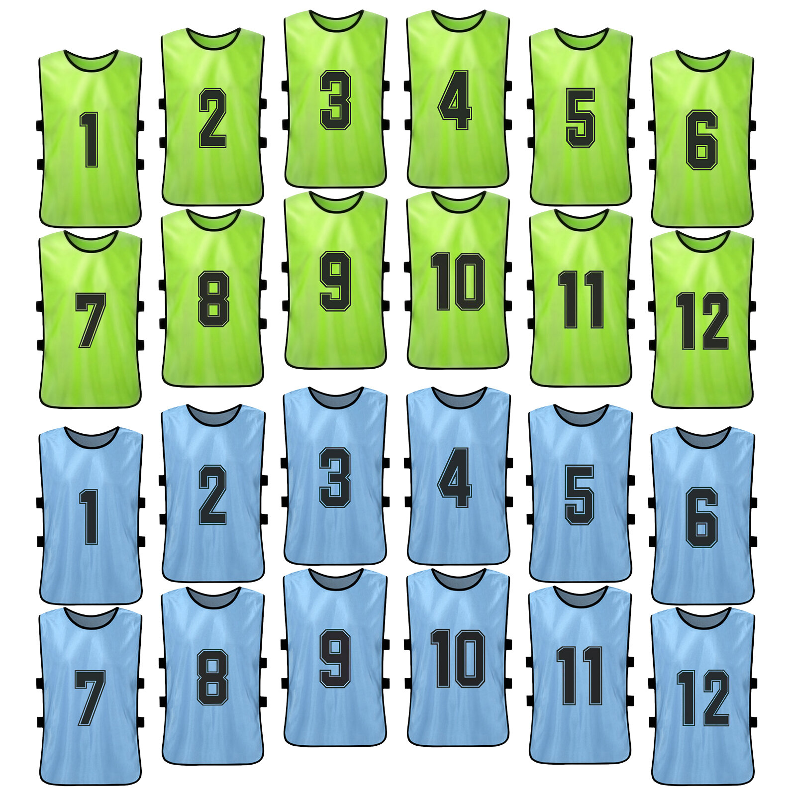 24PCS Футбольные жилеты быстротекущие футбольные майки молодежные спортивные тренировочные баскетбольные командные тренировочные нумерованные бибсы тренировочные спортивные жилеты, Цвет: Флуоресцентно-зеленый + синий, Флуоресцентно-зеленый + красный,
