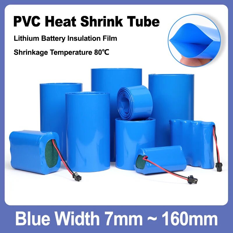 Синяя термоусадочная трубка ПВХ для батарей 7-160 мм 1 meter, Width 120mm Dia 77mm