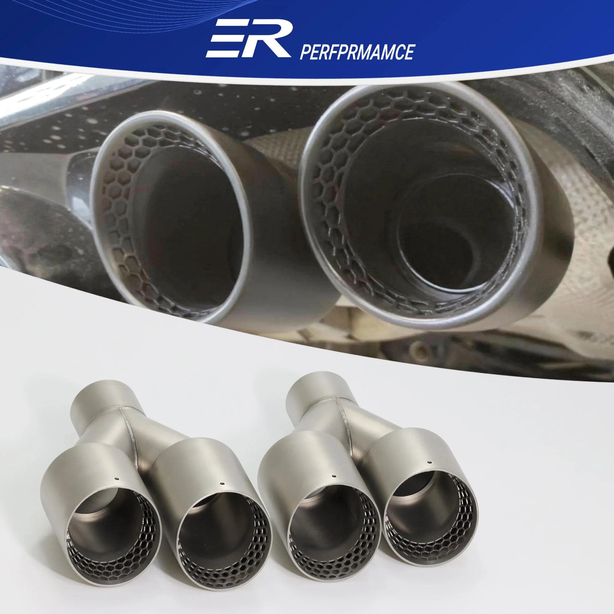 Двойные наконечники выхлопной трубы ER из матовой нержавеющей стали, универсальный глушитель, сопло для выхлопной трубы, обновление и модификация, left ID63-OD89mm