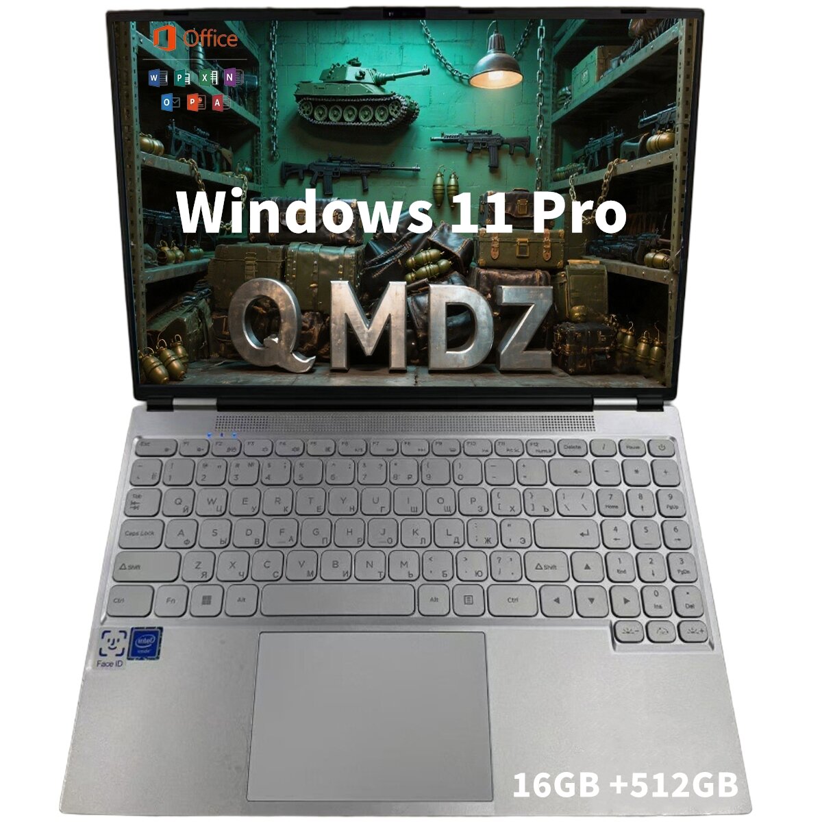 QMDZ распознавание лиц Ноутбук Intel 12th N5095 16 ГБ SSD 512 ГБ 1920×1200 16" Windows 11 серебристая русская клавиатура