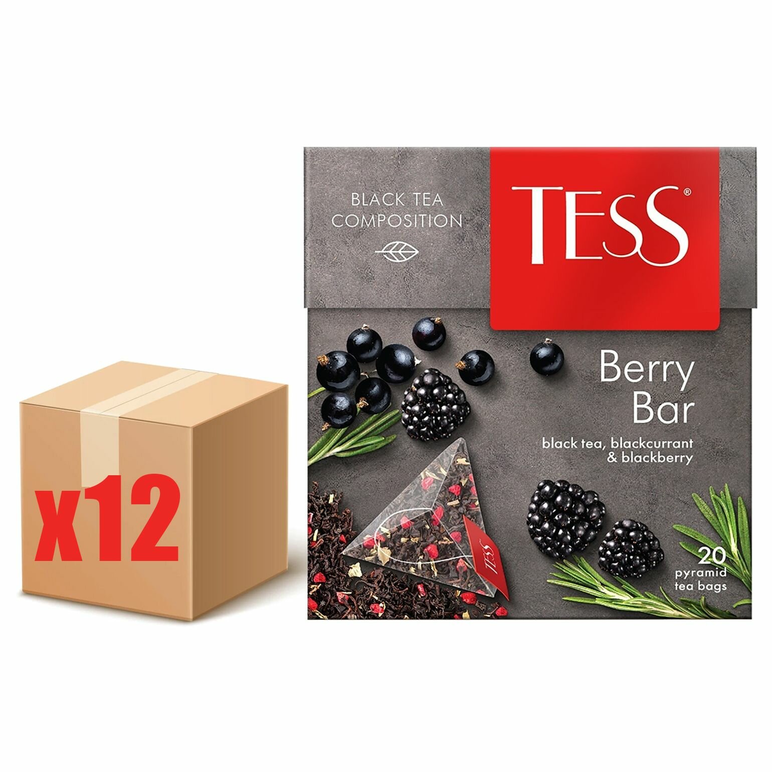 Чай черный Tess Berry Bar с ежевикой и черной смородиной, 12шт по 20 пирамидок