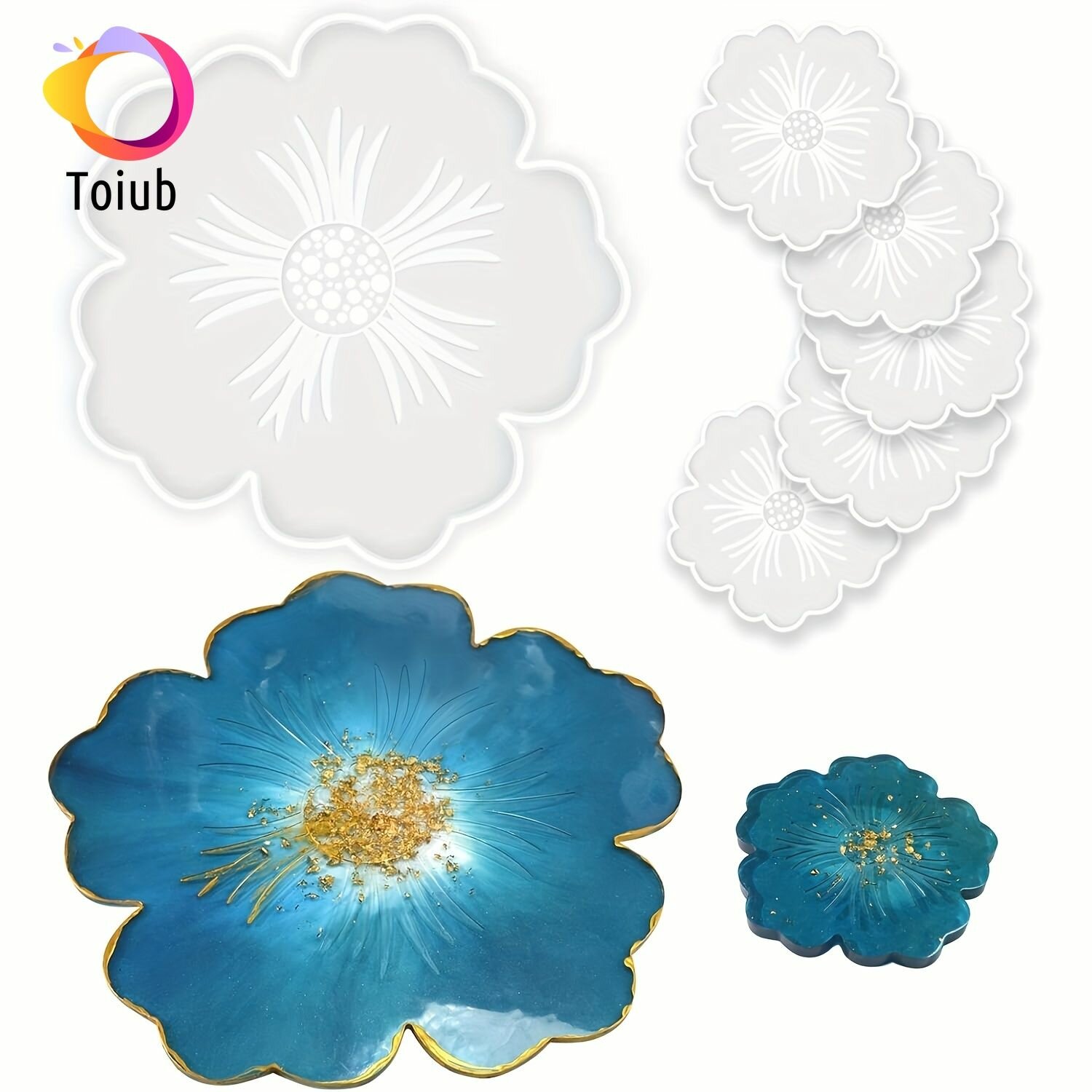 1шт Большая форма для подноса из смолы и 5шт форм для подставок для поделок, подноса для настольного вина