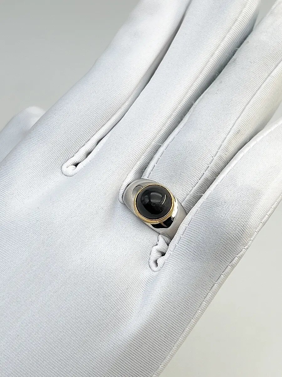 Перстень, серебро, 925 проба, золочение, морион