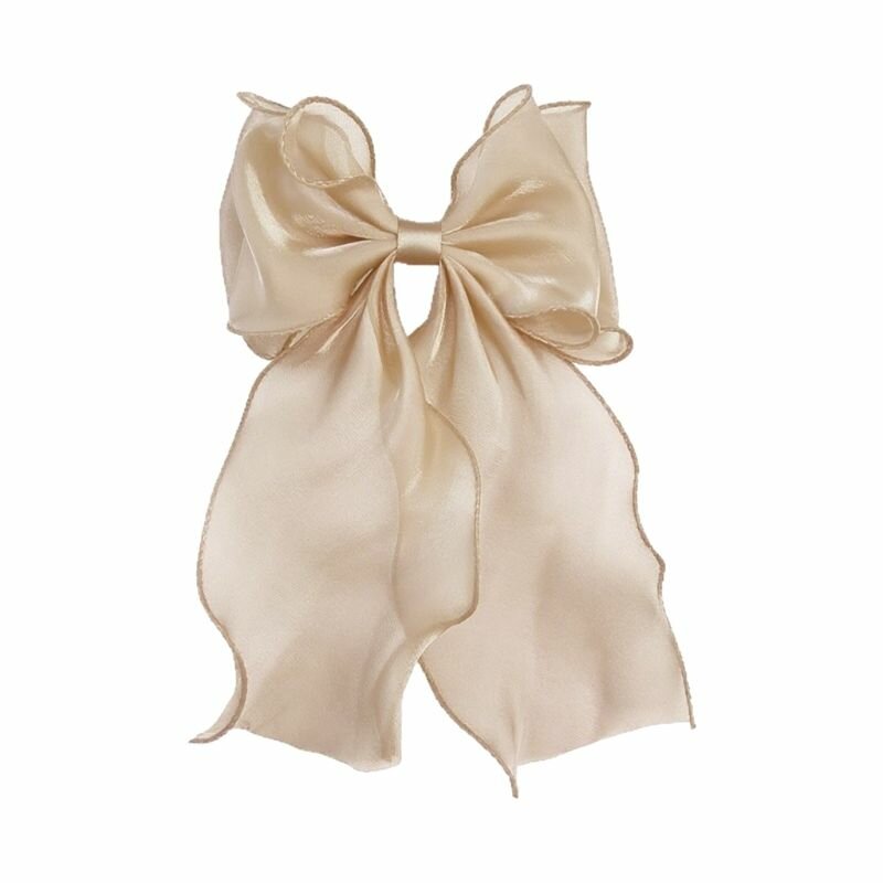 Элегантные заколки для волос с большим бантом, французский дизайн, длинный хвост из тюля для повседневной носки, Бежевый