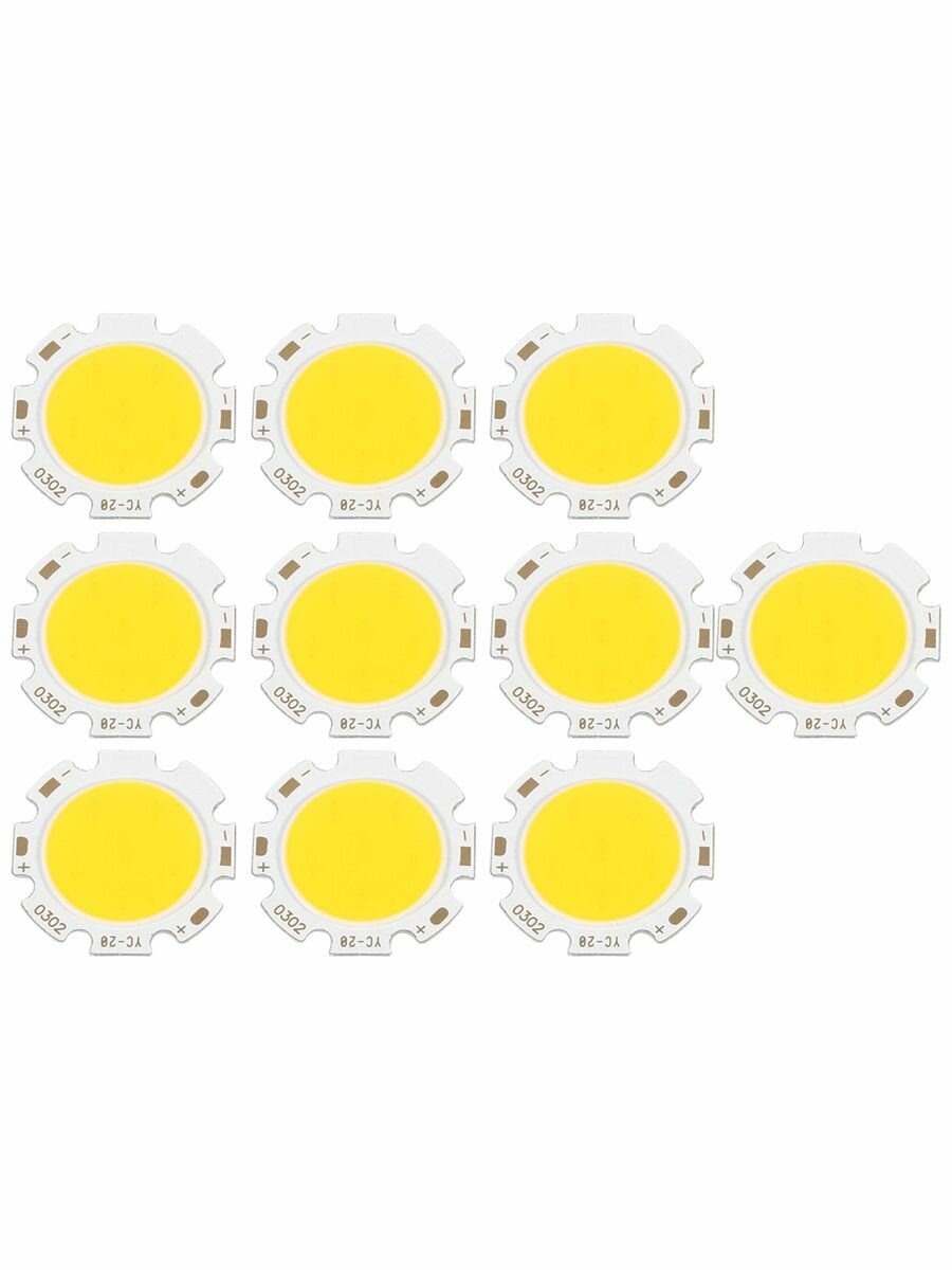 10 шт. круглая светодиодная лампа 3 Вт, теплый белый, высокая мощность, светодиодная лампа COB, энергоэффективная, долговечная