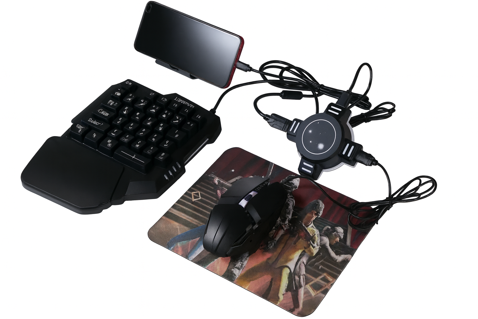 Геймпад для смартфона Клавиатура Мышка, Игровой комплект мышь, клавиатура, конвертер, поставка, кабель, 5 в 1