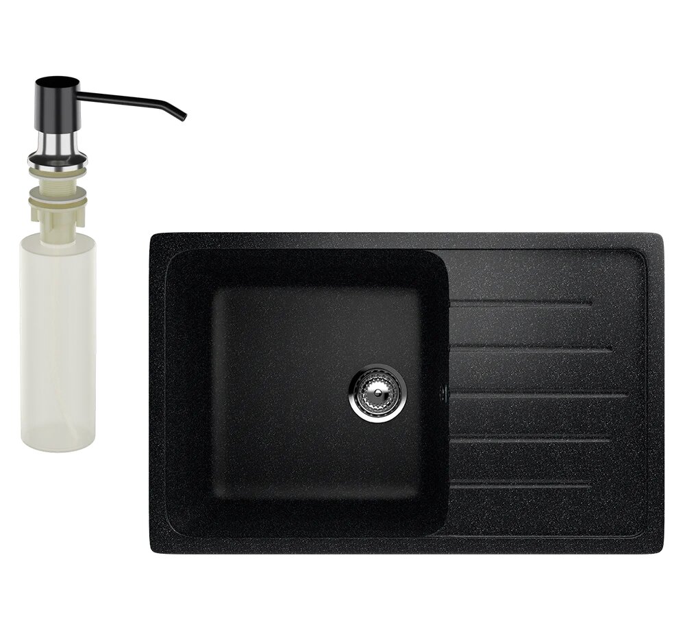 Мойка кухонная Ulgran U-400 308 прямоугольная, 75x50, мойка для кухни, с крылом, матовая, черная