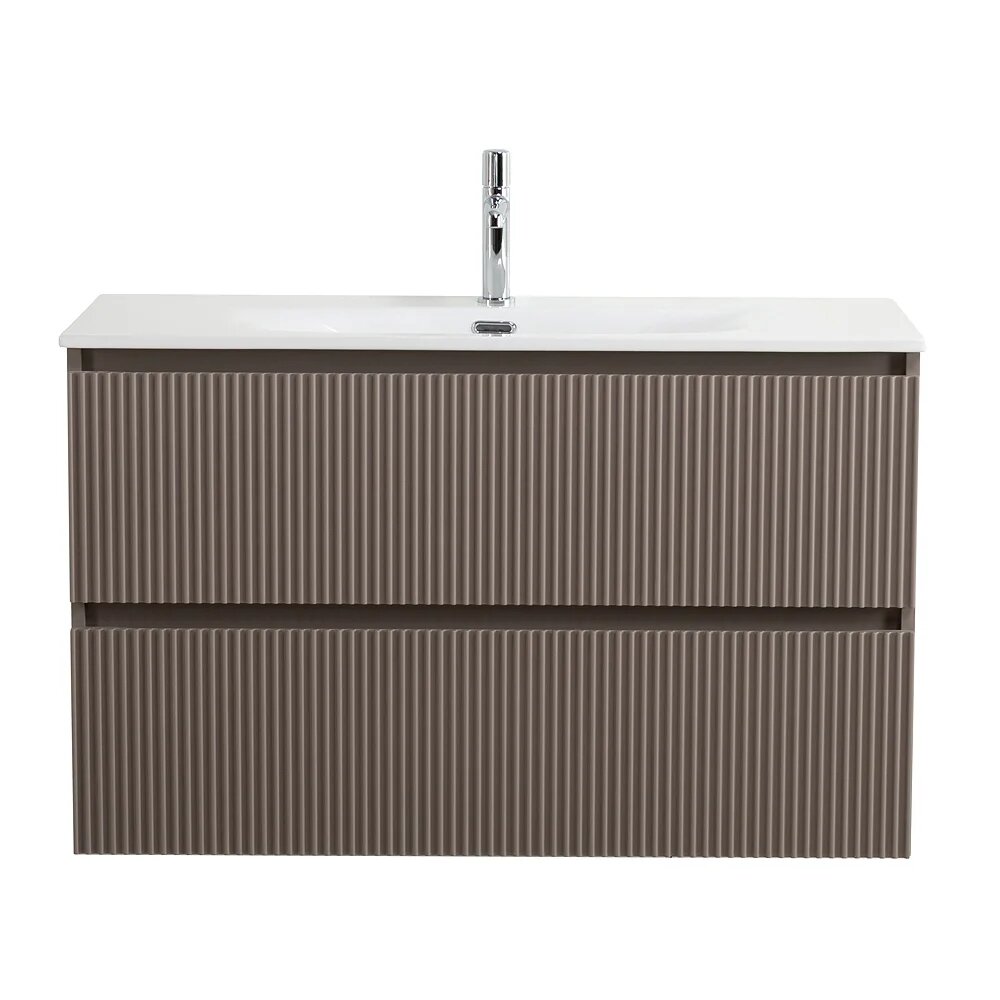 Тумба с раковиной BelBagno Uno-mini 100 подвесная, 101 см, бежевая, матовая, из МДФ, с ящиками, раковина для ванной фаянсовая, прямоугольная