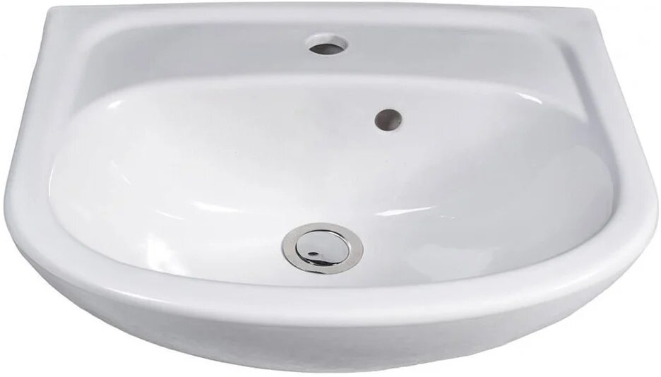 Мебельная раковина Универсал Элегия 45 фарфоровая, раковина для ванной, со сливом-переливом, белая, полукруглая, ретро