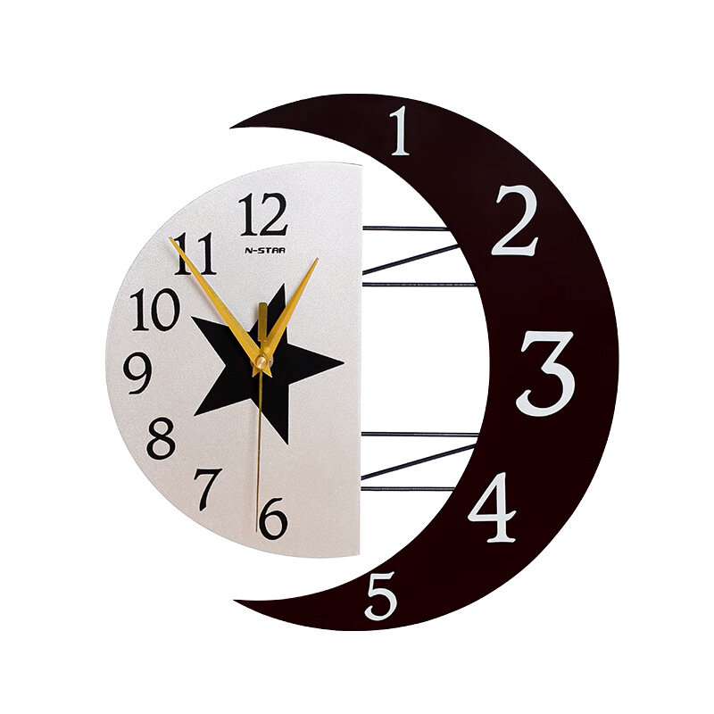 Современные настенные часы со звездами и луной | Бесшумный дизайн без тиканья | Стильные акриловые часы с золотыми стрелками | Креативный декор для гостиной, кухни, спальни | Работают от батареек