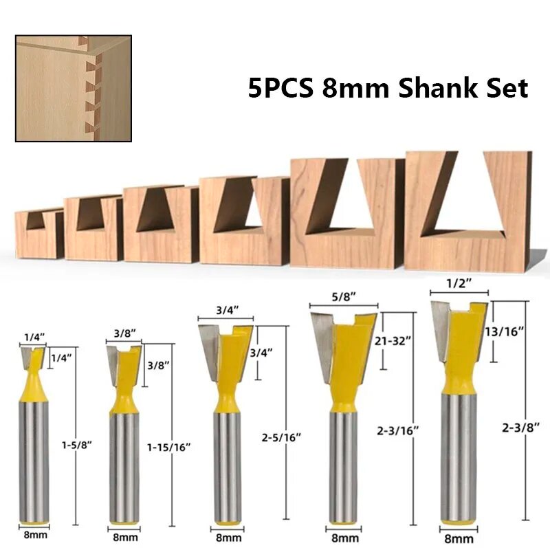 Набор концевых фрез XCAN для работ по дереву, 14 градусов, хвостовик 8 мм 5pcs Set