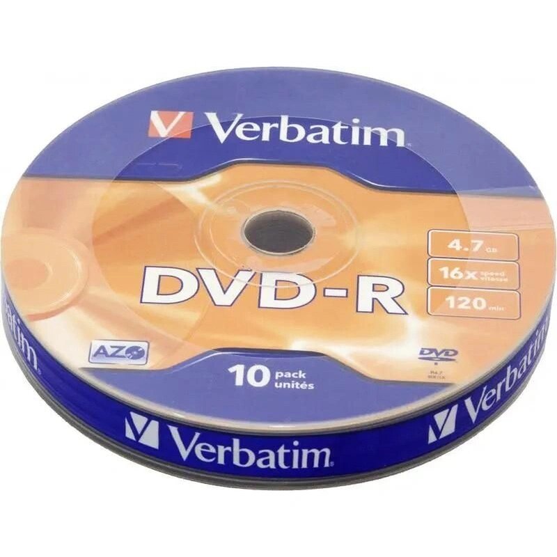 Носители информации DVD-R Verbatim 4.7Gb 16x bulk 10шт/уп (43729)