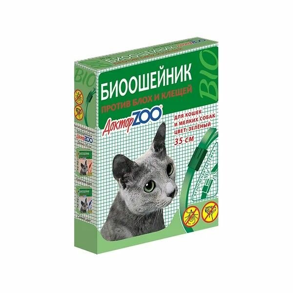 Ошейник БИО Доктор Зоо для кошек и мелк. собак 35см от блох зеленый ZR0923