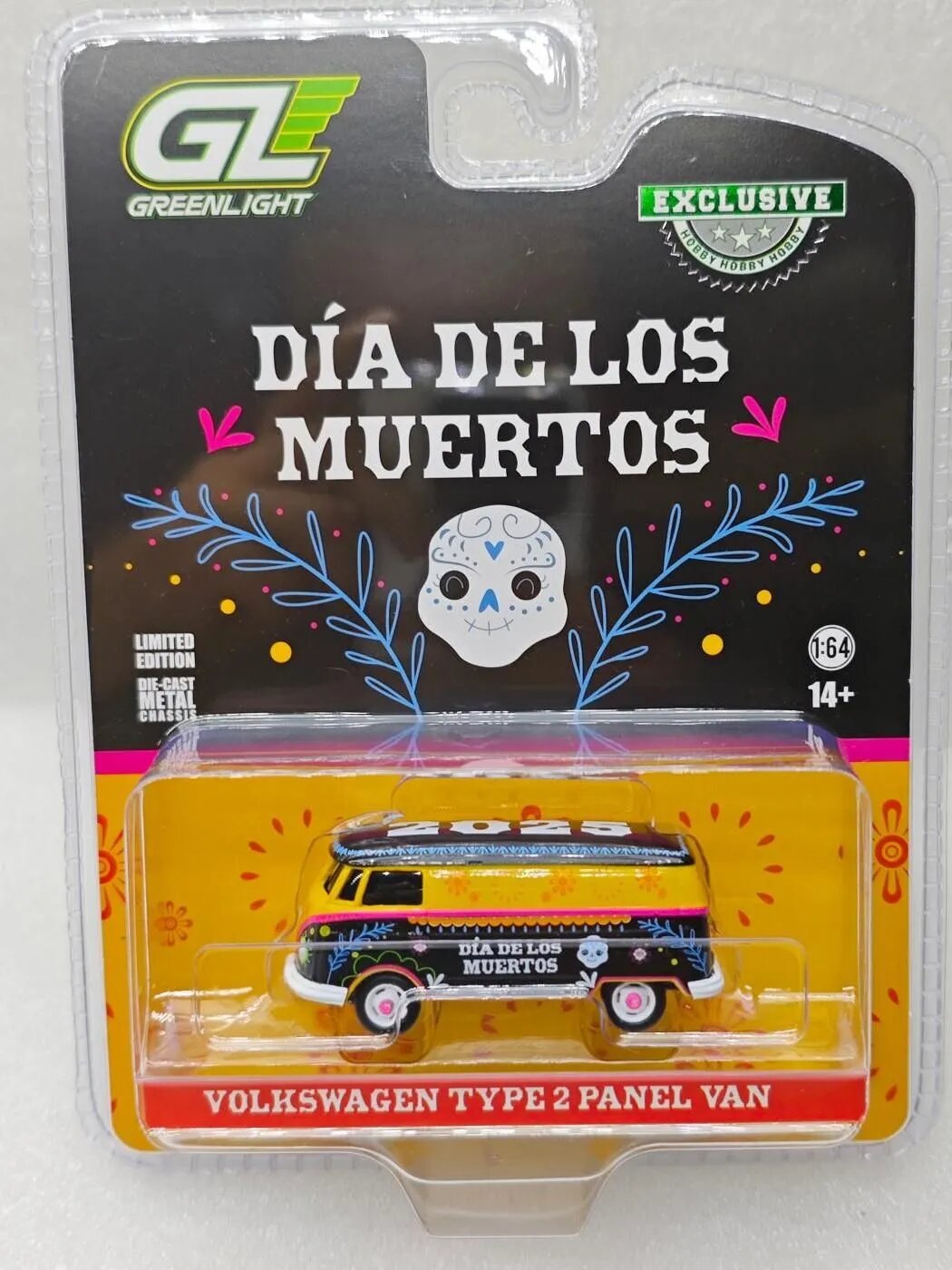 Машинка GreenLight 1/64 Volkswagen T2 Van - Day of the Dead 2025 Die-cast Alloy Car Model Collection Toy Gift