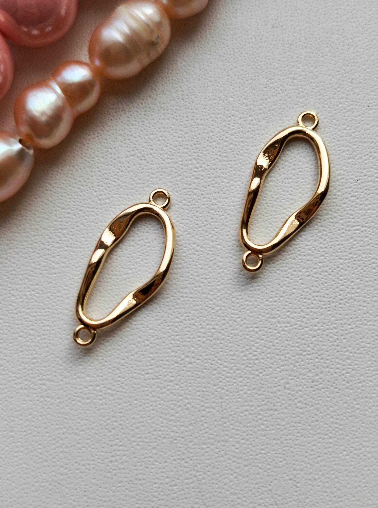 Коннекторы для бижутерии неровный овал (2 шт.). Латунь, позолота. Корейская фурнитура для бижутерии, украшений