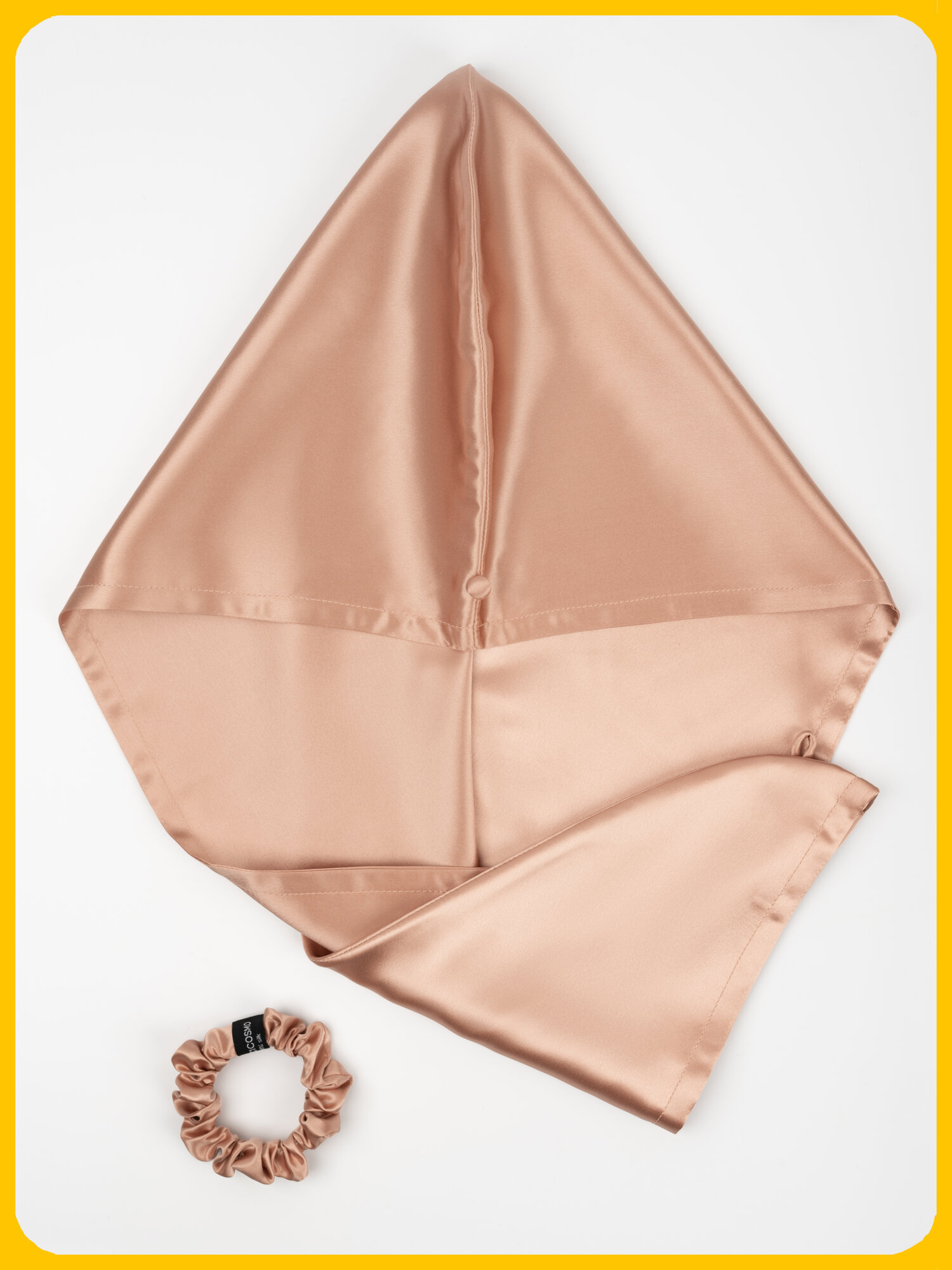 100% натуральный шёлк 22 момми/Набор: полотенце для сушки волос (тюрбан), резинка 2 см/пудровый цвет