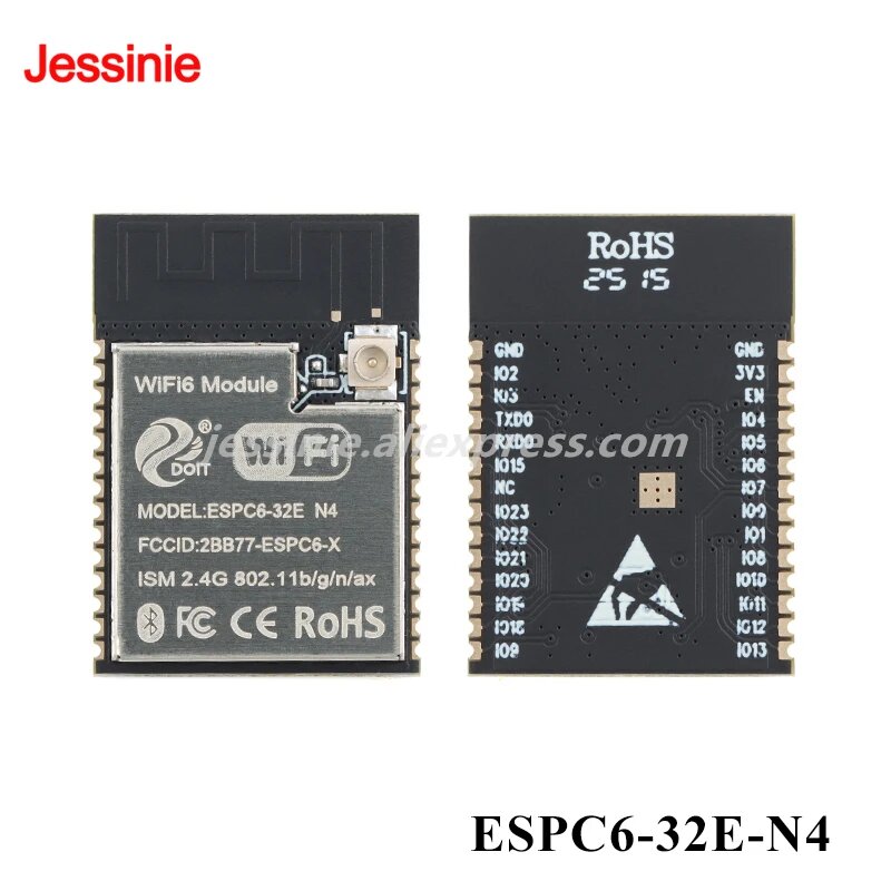 Jessinie ESPC6-32-N4/ESPC6-32E-N4 Wi-Fi 6 BLE 5.0 Модуль ESP32-C6 1pc, ESPC6-32E-N4