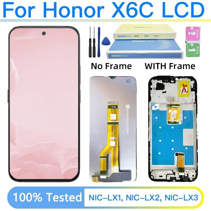 6,61 "IPS ЖК-дисплей для Honor X6C, ЖК-экран, сенсорный преобразователь в сборе для Honor X6c NIC-LX1 NIC-LX2 NIC-LX3, рамка дисплея Black With Frame