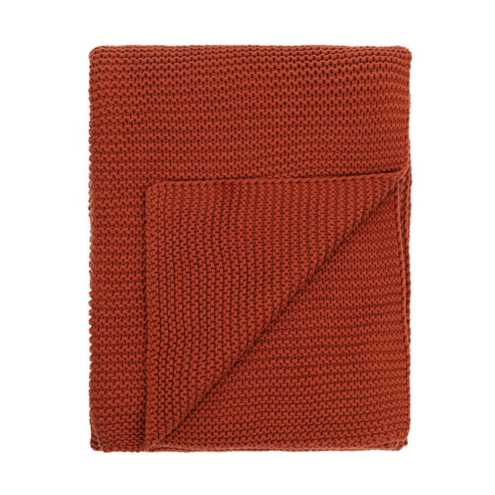 Плед вязаный "Essential", 130x180 см, 100% хлопок, терракотовый, жемчужная вязка