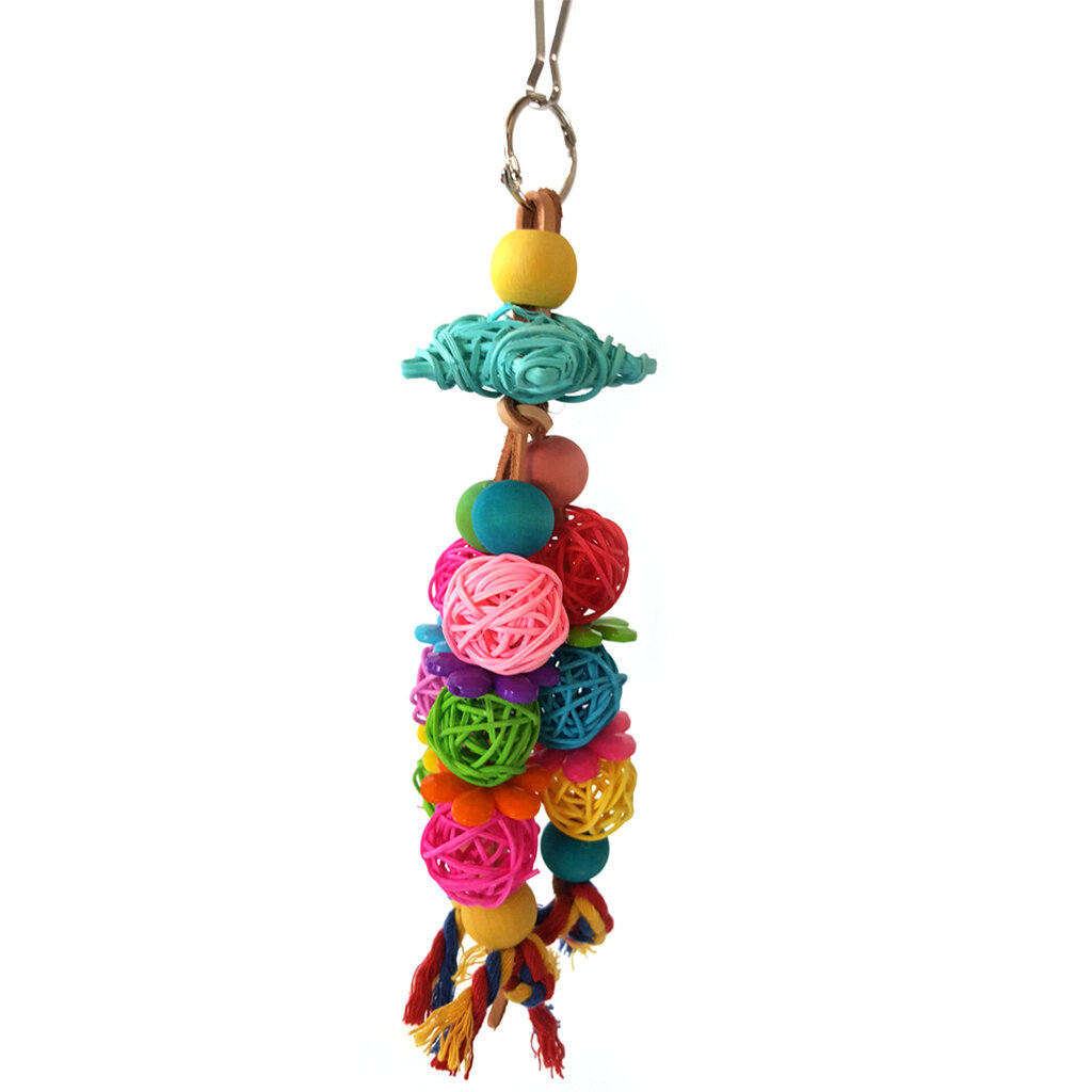 Жевательная игрушка в виде попугая, птицы, красочные шарики из ротанга, жевательные игрушки, лучшие для Финча, волнистого попугая, попугая, кореллы, канарейки, неразлучника