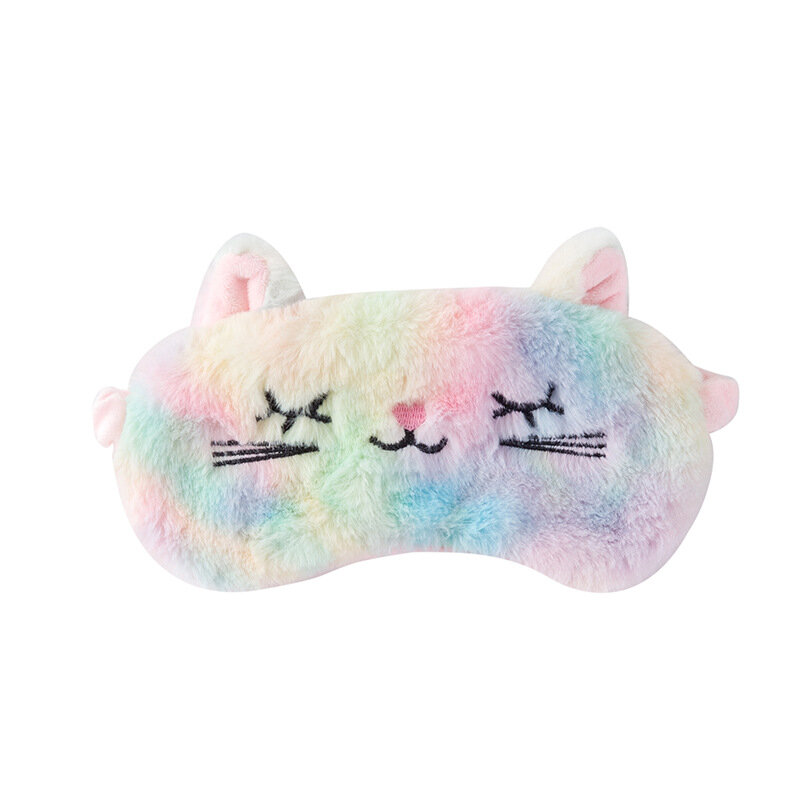 Милая маска для сна с кошачьими ушками, радужная плюшевая маска для сна с кошачьими усами, мягкая маска для сна для детей и взрослых, светонепроницаемая повязка на глаза, идеально подходит для сна и путешествий