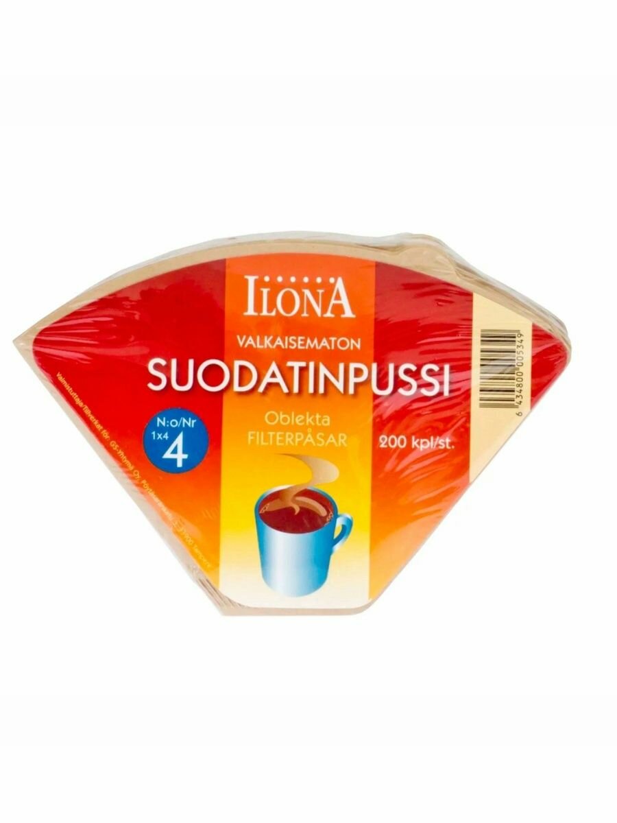 Фильтры для кофе ILONA №4, для кофеварок, бумажные, не отбеленные 200 шт