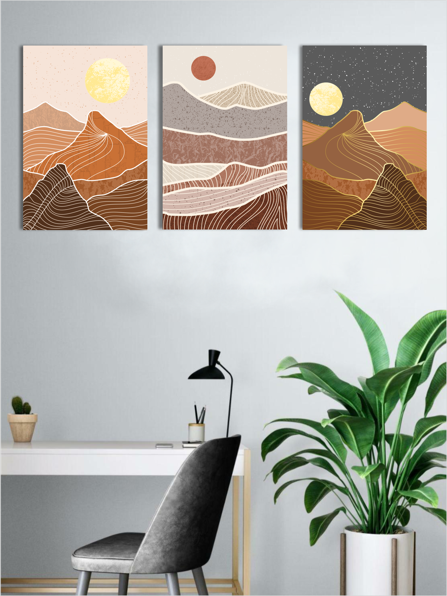 Модульная картина для интерьера на стену, пейзаж Терракотовые горы 40х60 см - 3 штуки на холсте на подрамнике