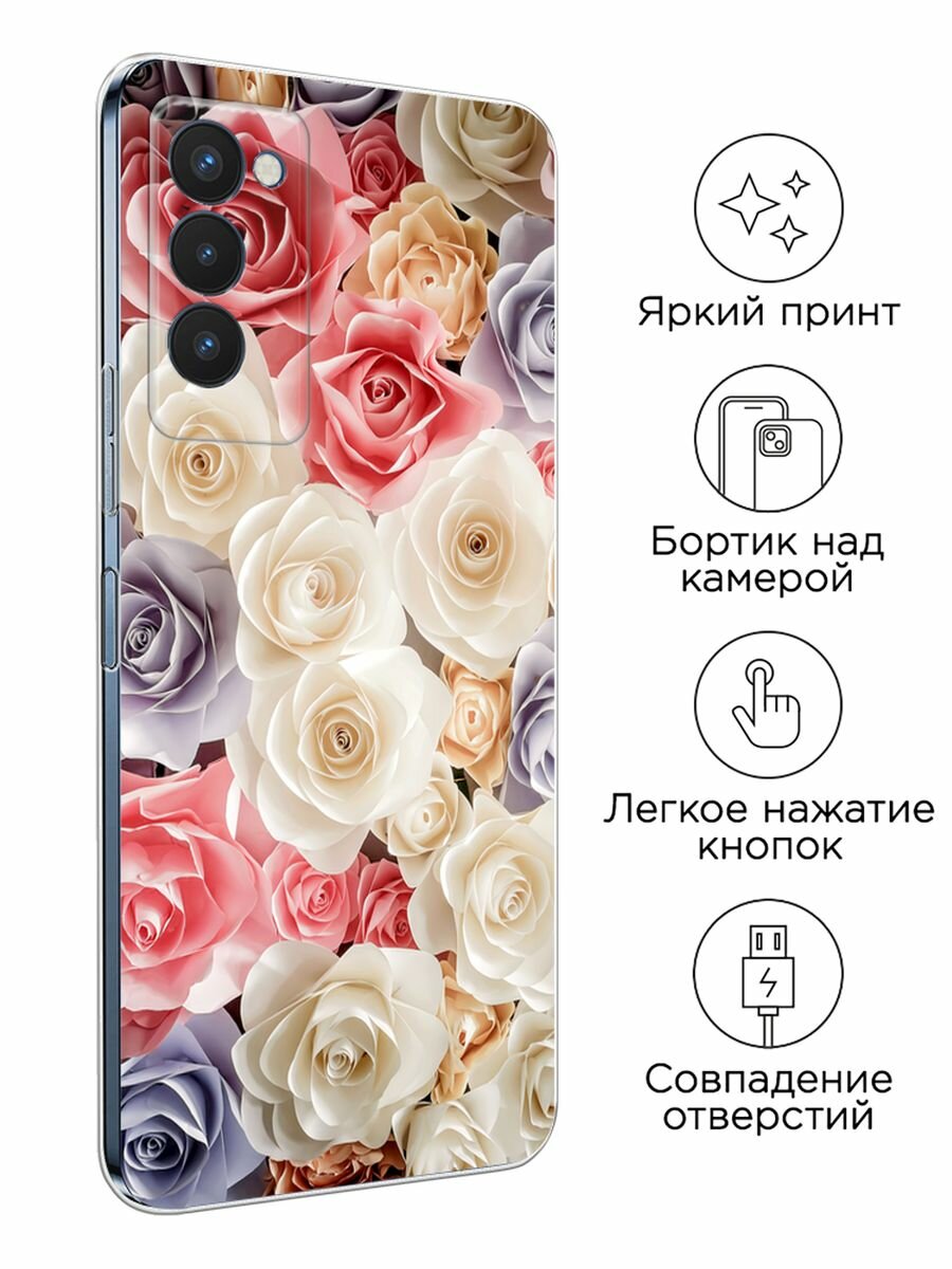Чехол на Tecno Camon 18P / Техно Камон 18Р с принтом "Пастельные розы" — фото 1