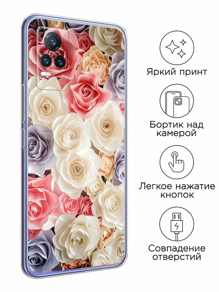 Чехол на Vivo V21e 4G / Виво V21e 4G с принтом "Пастельные розы" — фото 1