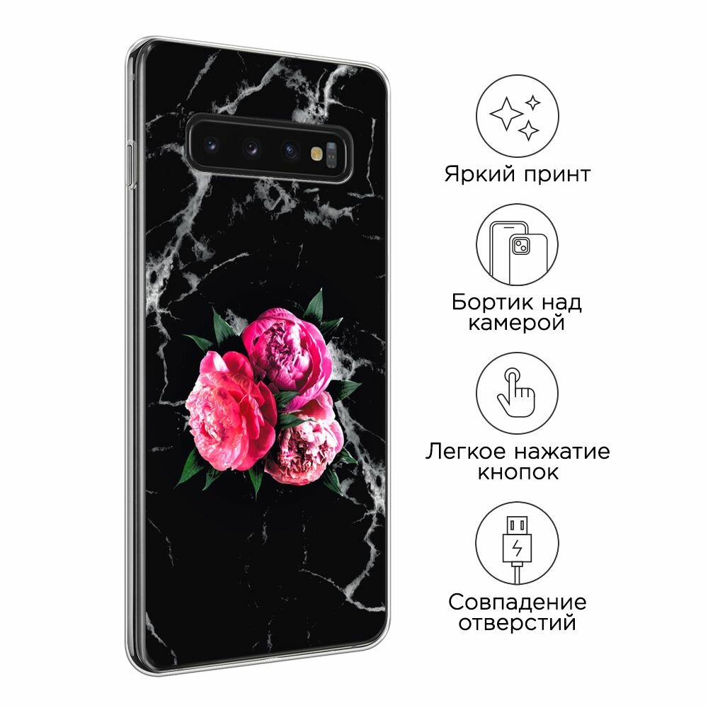 Чехол на Samsung Galaxy S10 / Самсунг Галакси S10 с принтом "Букет на черном мраморе" — фото 1