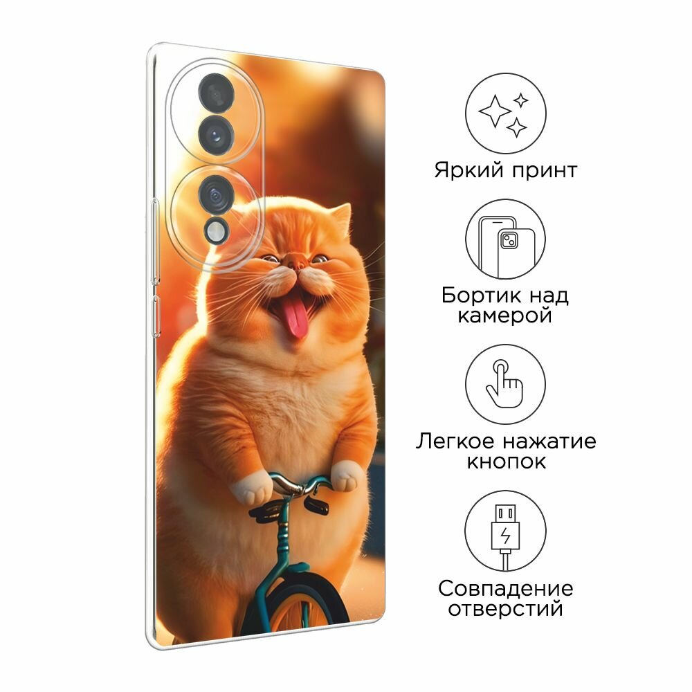 Силиконовый чехол на Honor 70 / Хонор 70 с принтом "Кот на велике" — фото 1