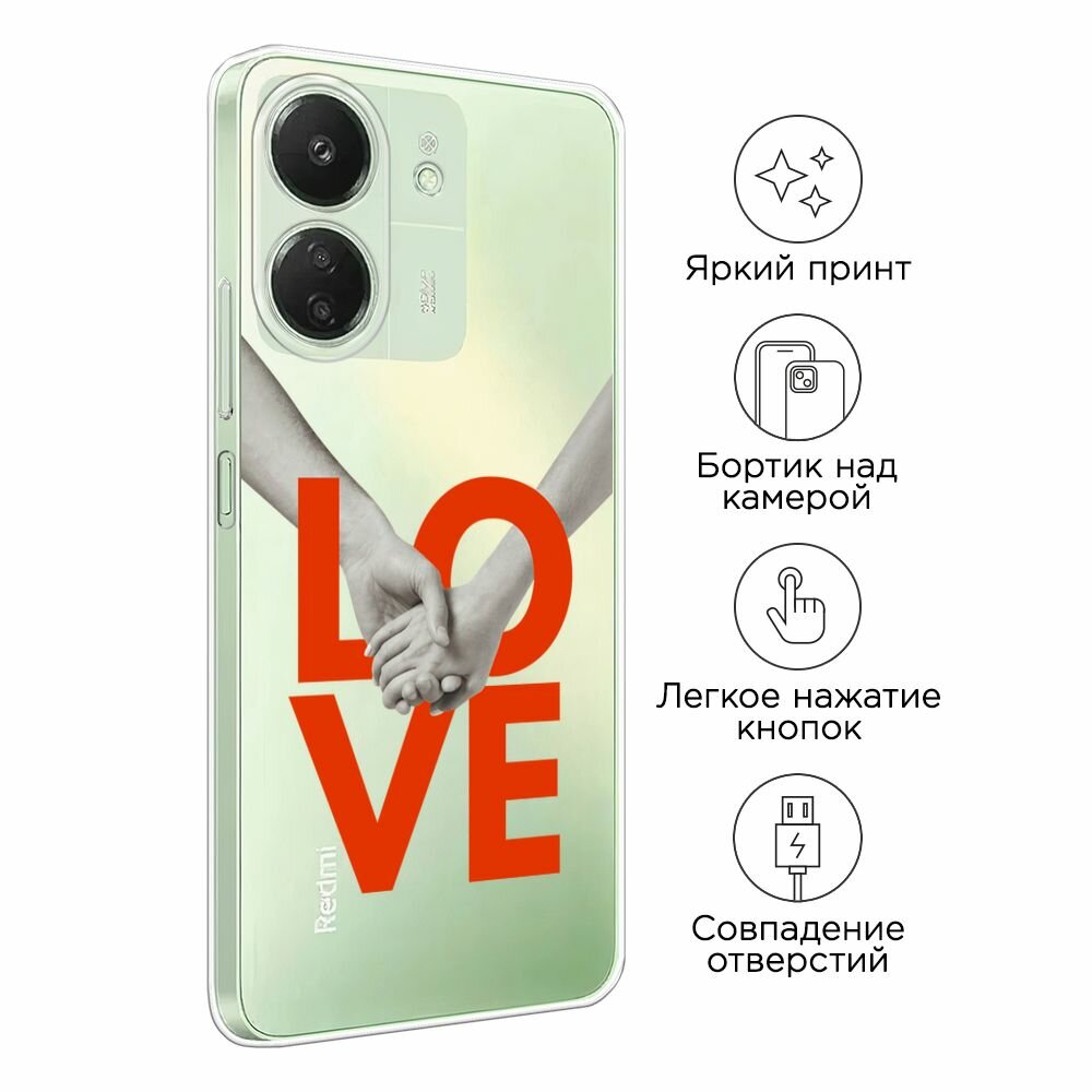 Чехол на Xiaomi Redmi 13C/Poco C65 / Сяоми Редми 13C/Поко С65 с принтом "Love holding hands - 14 февраля", прозрачный — фото 1