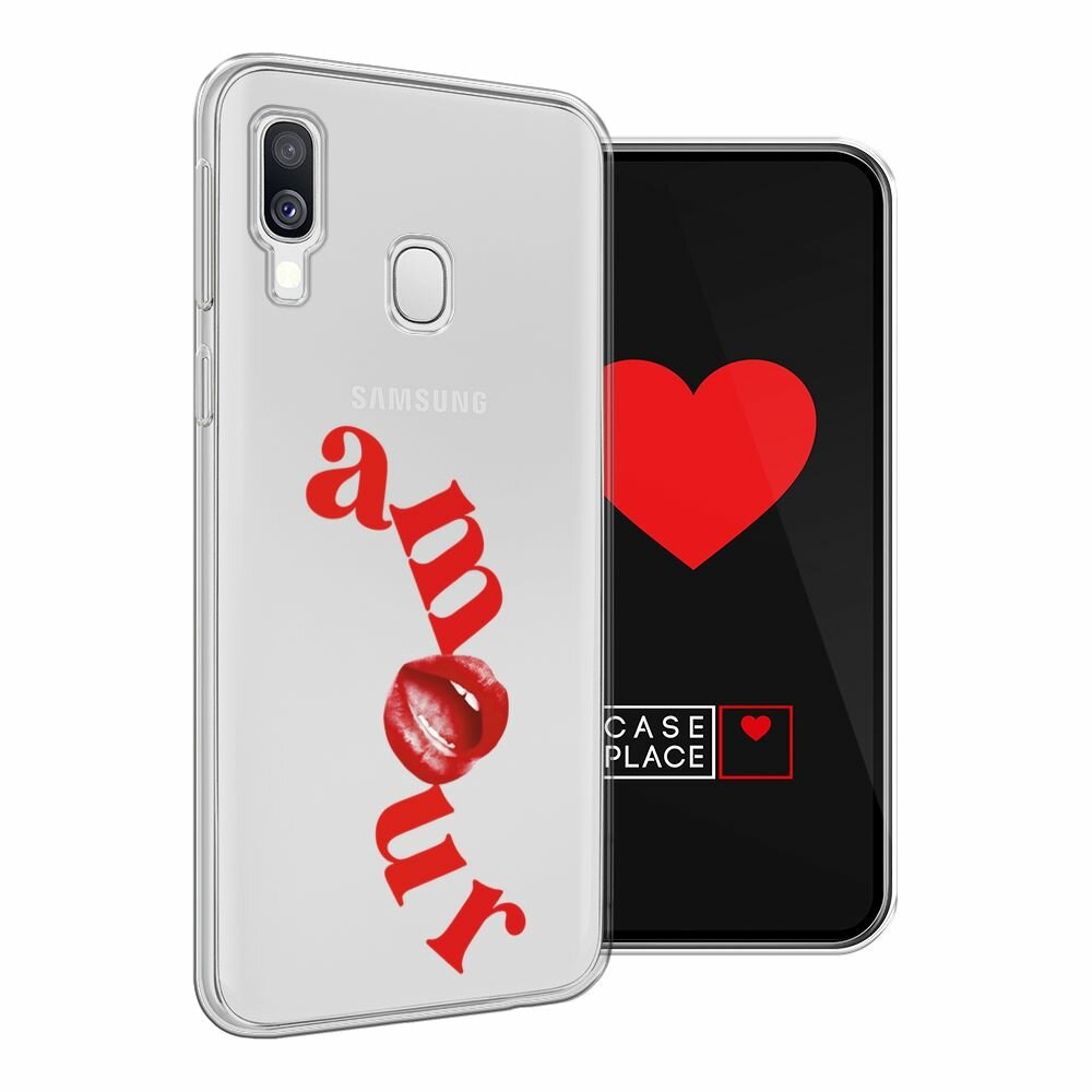 Чехол на Samsung Galaxy A40 / Самсунг Галакси А40 с принтом "Amour lips - 14 февраля", прозрачный — фото 1